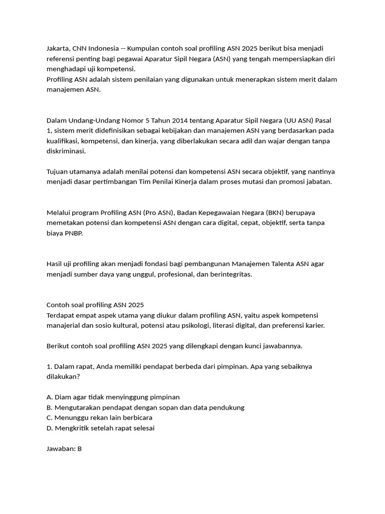 Contoh Soal Profiling ASN 2025 | PDF