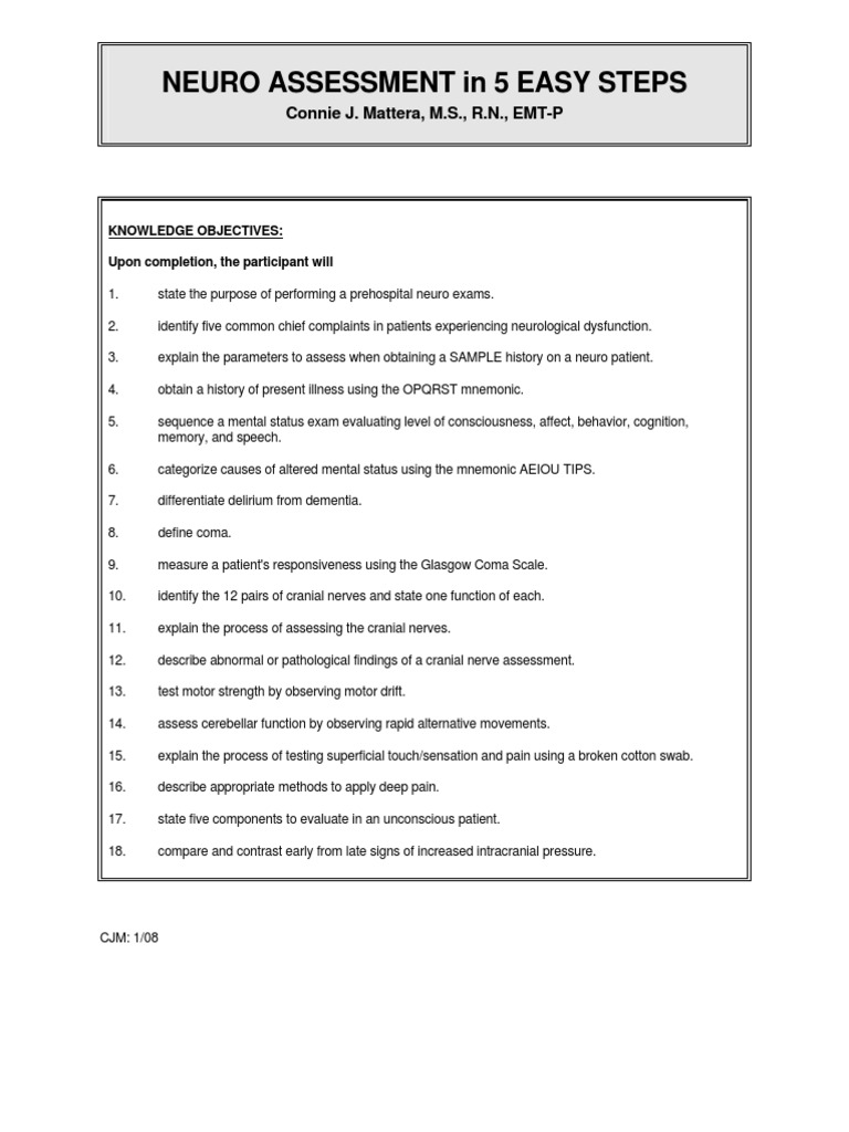 Neuro Assessment: 5 Key Steps | PDF | Somatosensory System | Neurology