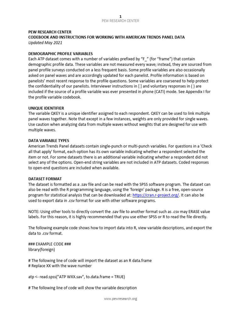 Codebook and Instructions For Working With ATP Data | PDF | Spss | Comma Separated Values