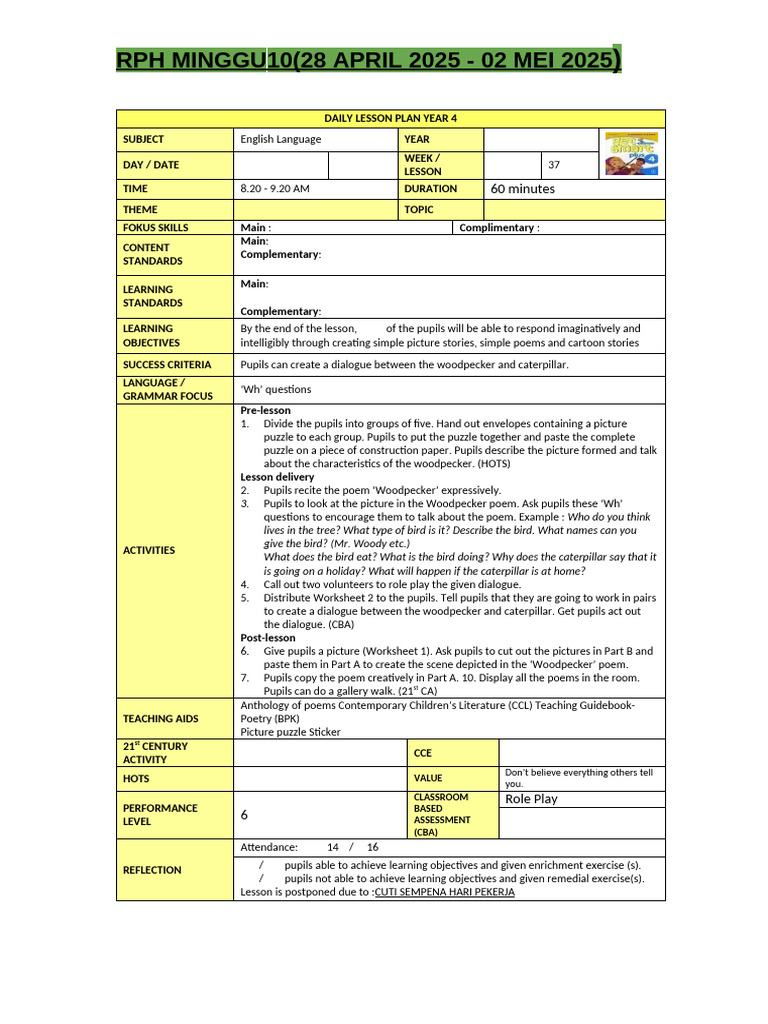 CTH RPH YEAR 4 | PDF | Poetry | Learning