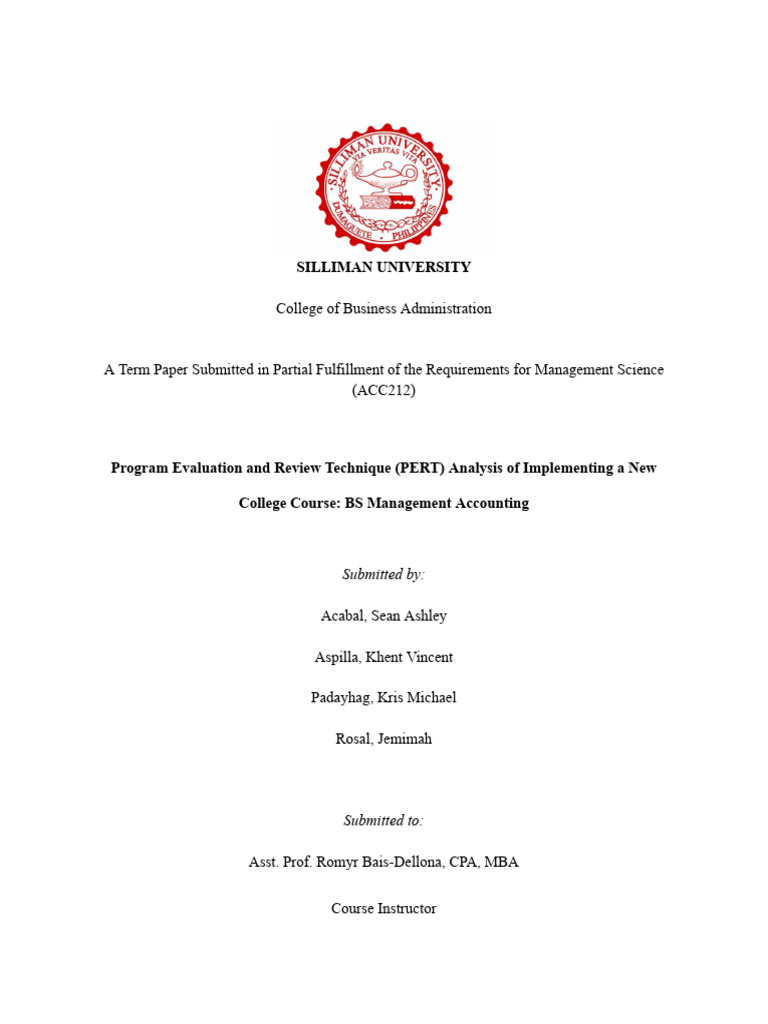 PERT Analysis for New BSMA Course Implementation | PDF | Strategic Planning