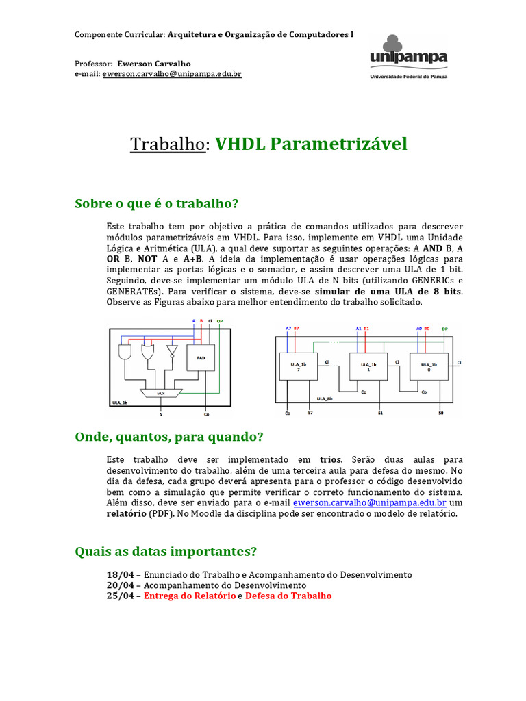 Aula11 12 13 AOC1 CC3 T1 ULA VHDL | PDF