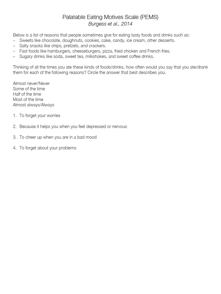 Eating Motives Scale for Tasty Foods | PDF