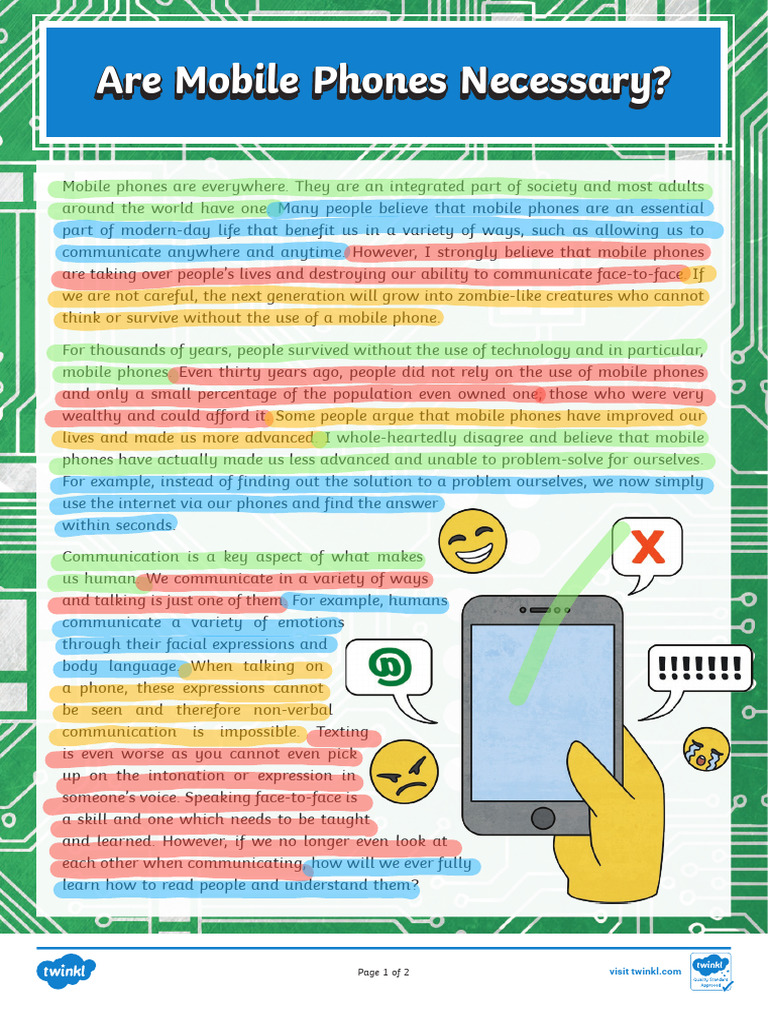 Are Mobile Phones Necessary Writing Sample | PDF | Telephone | Mobile ...