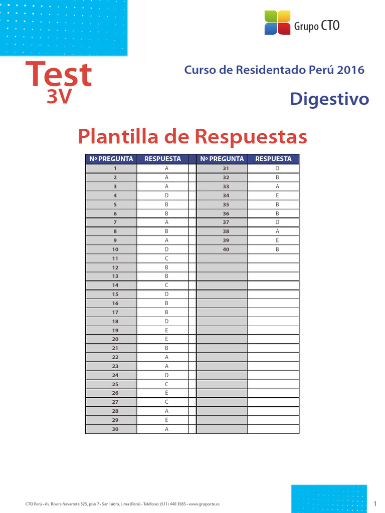 Respuestas Test Digestivo 2016 CTO | PDF