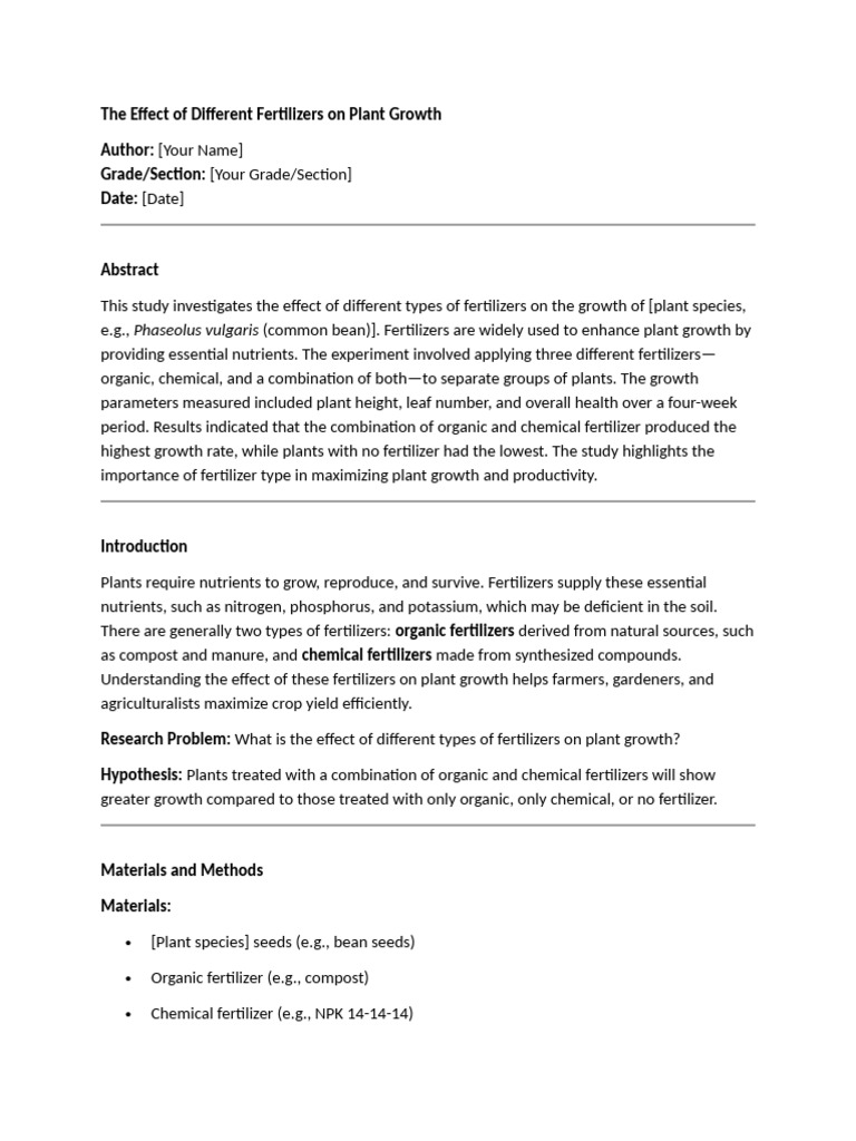 The Effect of Different Fertilizers On Plant Growth | PDF | Fertilizer ...