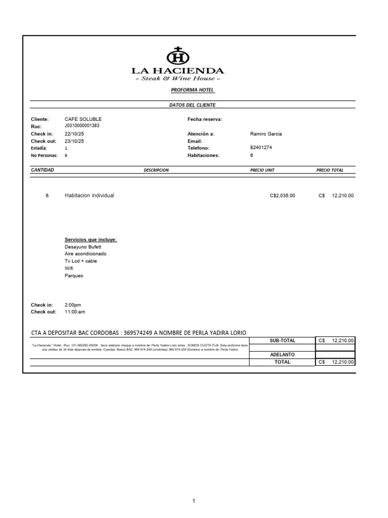 Proforma Hotel Cafe Soluble | PDF