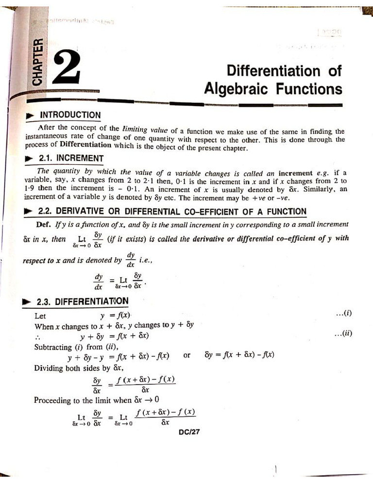 Differentiation of Algebraic Fucntion | PDF