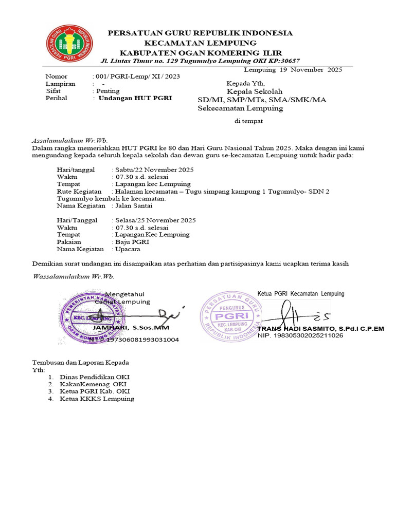 Undangan Hut Pgri 80 | PDF