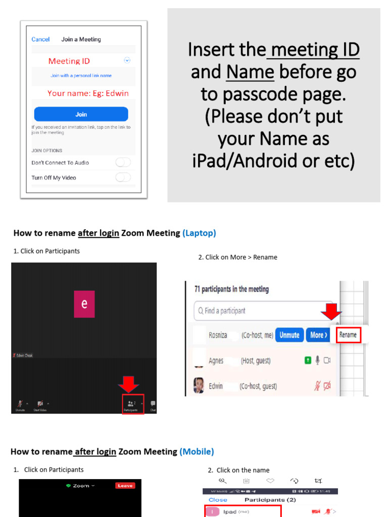 Step To Rename and Set Join Audio in Zoom Meeting | PDF