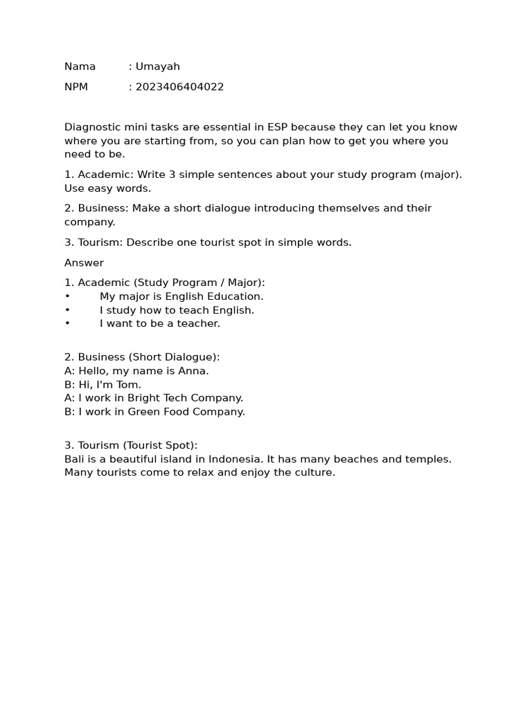 Essential Diagnostic Mini Tasks in ESP | PDF