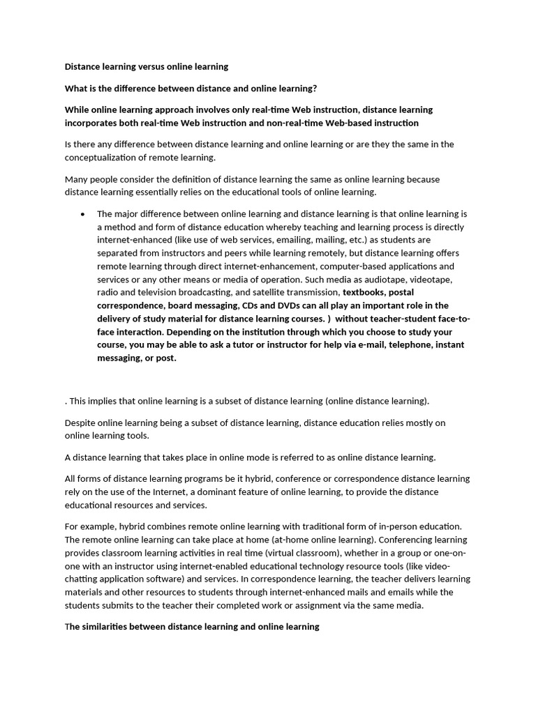 Distance Learning Versus Online Learning | PDF | Distance Education ...