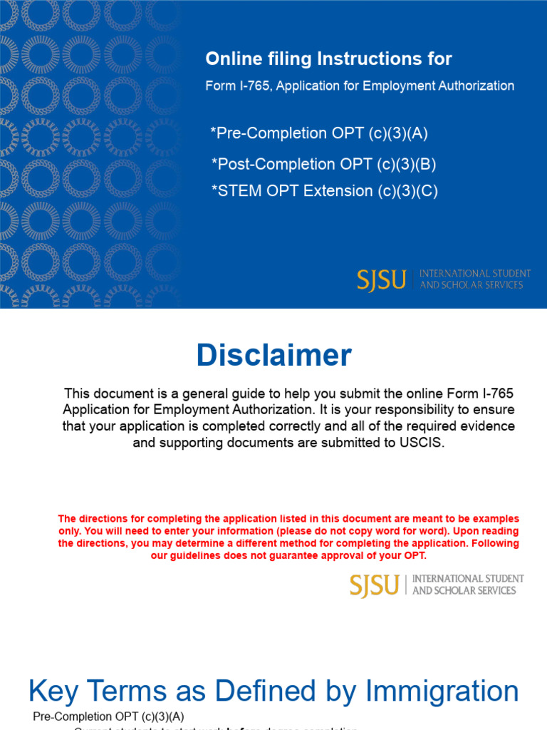 I-765 Online Filing Guide for OPT | PDF