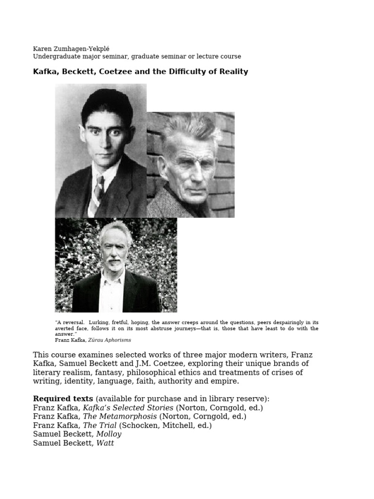 Kafka Beckett Coetzee Course | PDF | Franz Kafka | Samuel Beckett