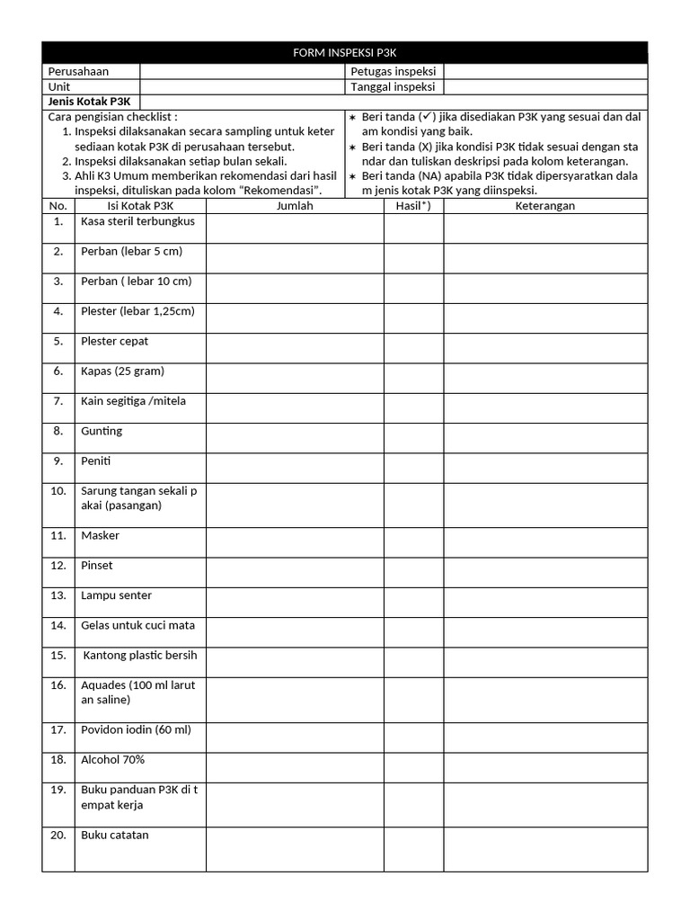 Form Inspeksi P3K | PDF