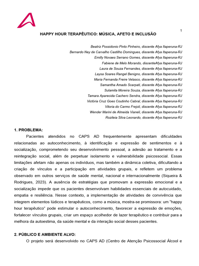 Projeto Escrito - PIEPE v.docx | PDF | Saúde mental | Conceitos ...