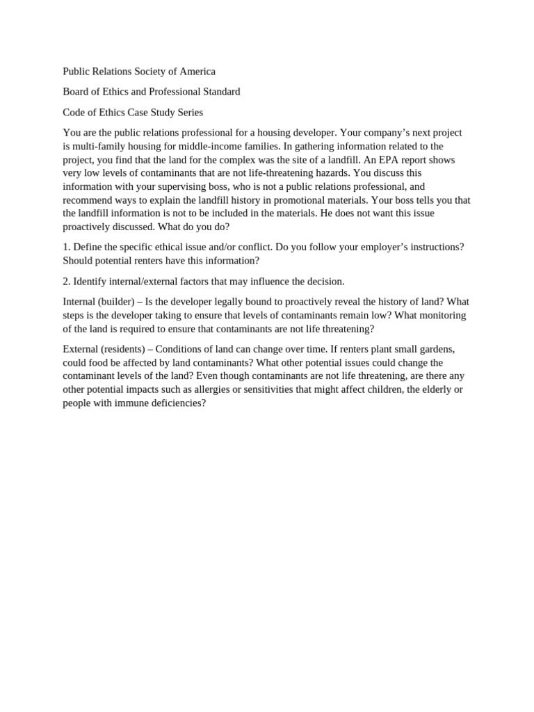PR Ethics Case Study | PDF
