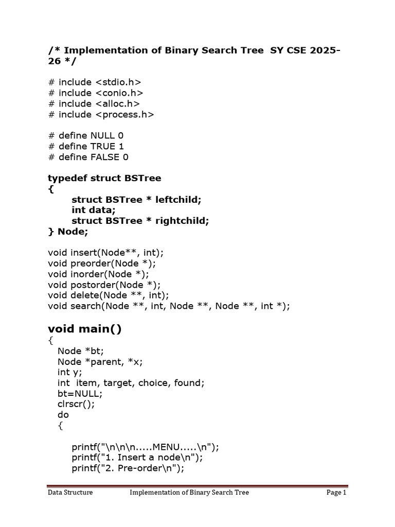 Binary Search Tree SY CSE 2025 | PDF | Computer Programming ...