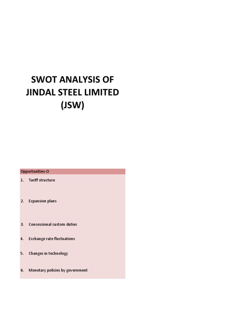 Jindal Steel - Swot Analysis | PDF | Strategic Management | Exports