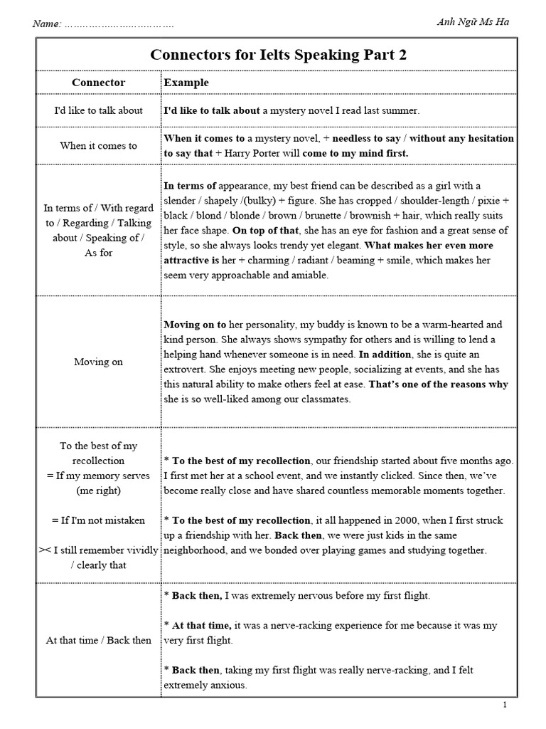 Ie01. Speaking Part 2. 10 Topics | PDF