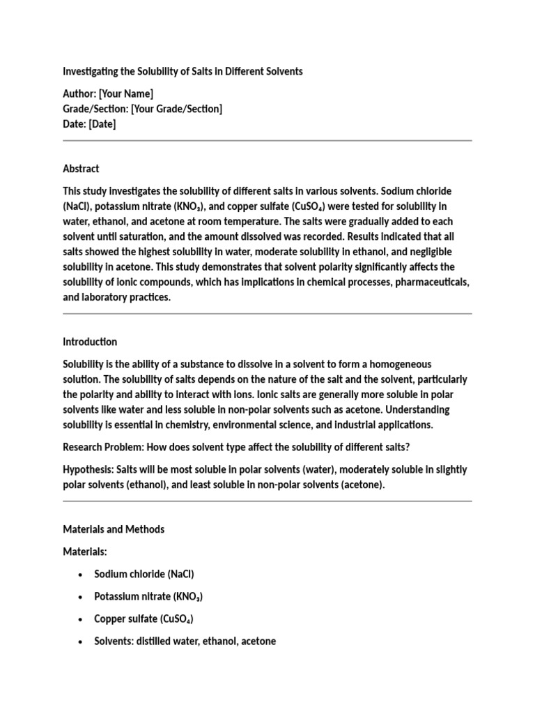 Solubility of Salts in Various Solvents | PDF | Solubility | Salt ...