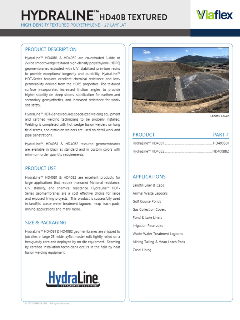 HydraLine™ HD40B Geomembranes Overview | PDF | Materials | Mechanical ...