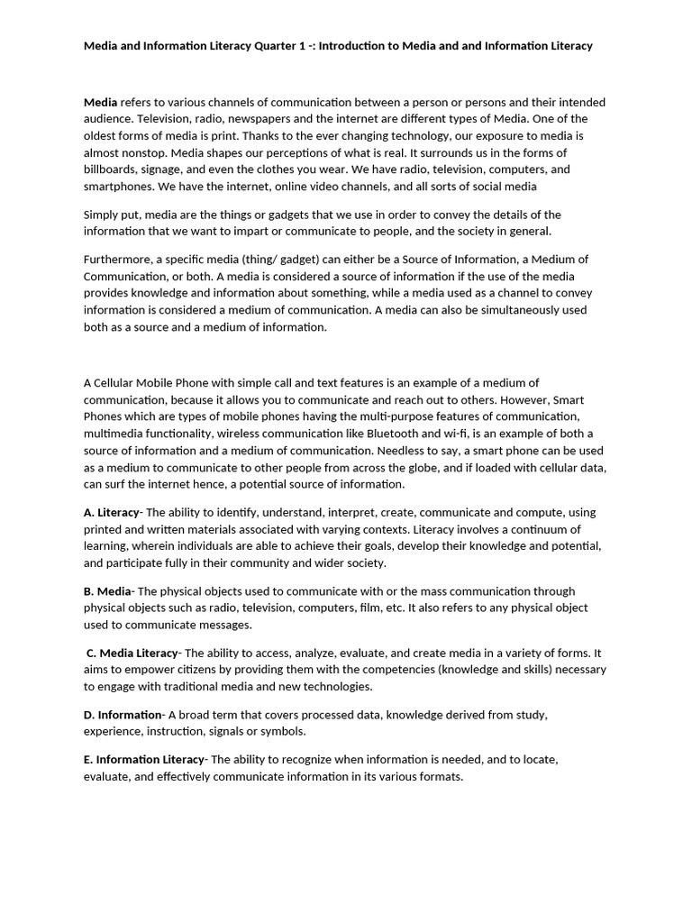 Introduction to Media Literacy Skills | PDF | Information | Information ...