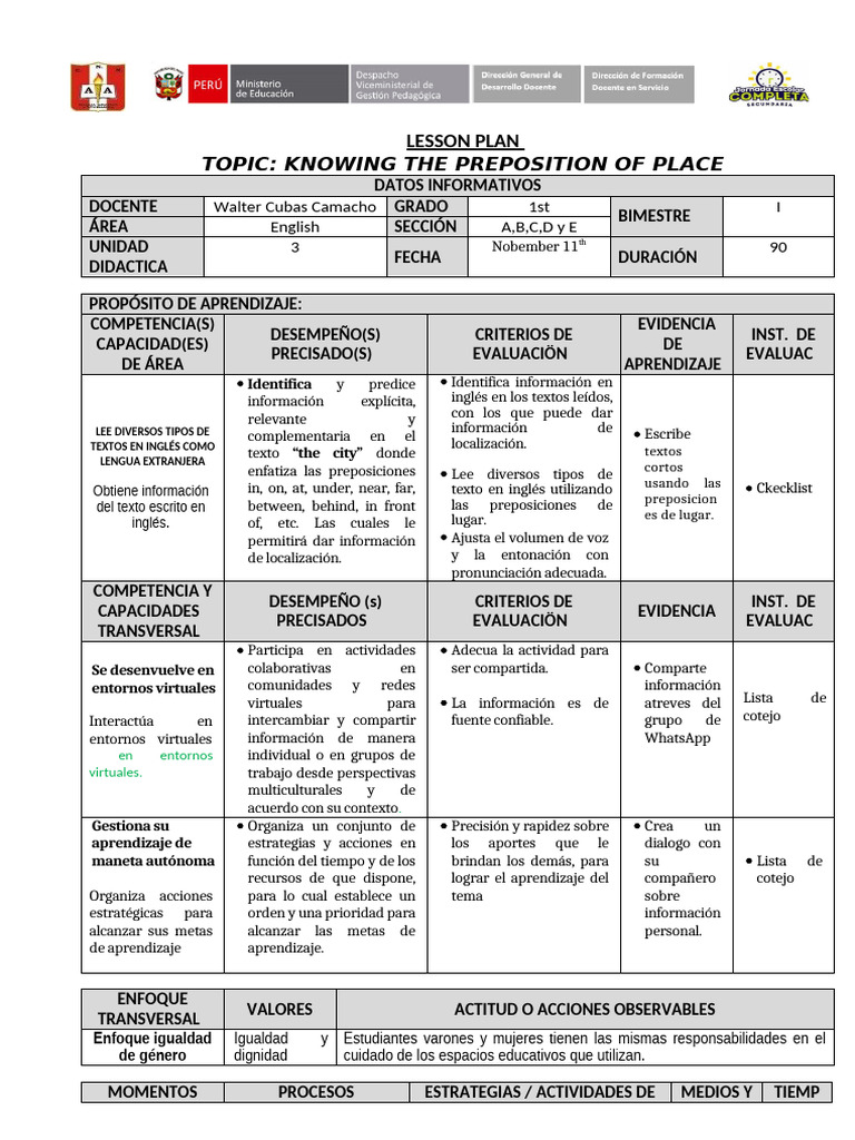 Lesson 04. Knowing The Prepositions of Place | PDF | Aprendizaje | Cambio