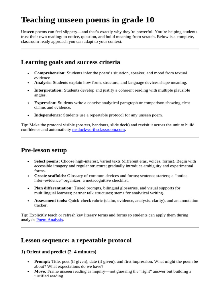 Teaching Unseen Poems | PDF | Poetry | Learning