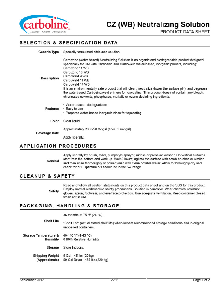 Carbozinc Water-Based Neutralizing Solution | PDF | Shelf Life