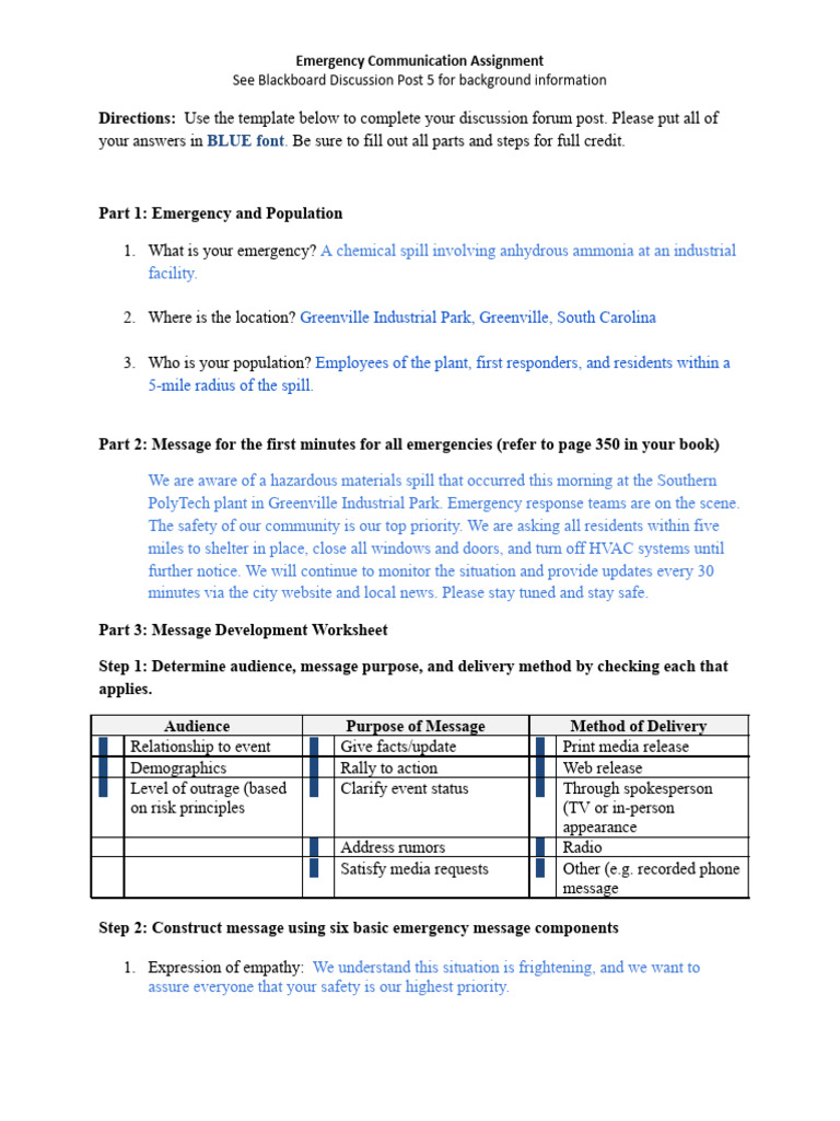 Emergency Message Worksheet - Discussion Post 5 | PDF | Emergency ...