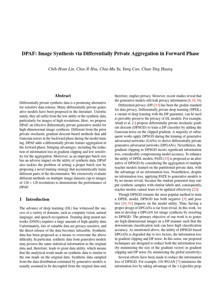 DPAF: Differentially Private Image Synthesis | PDF