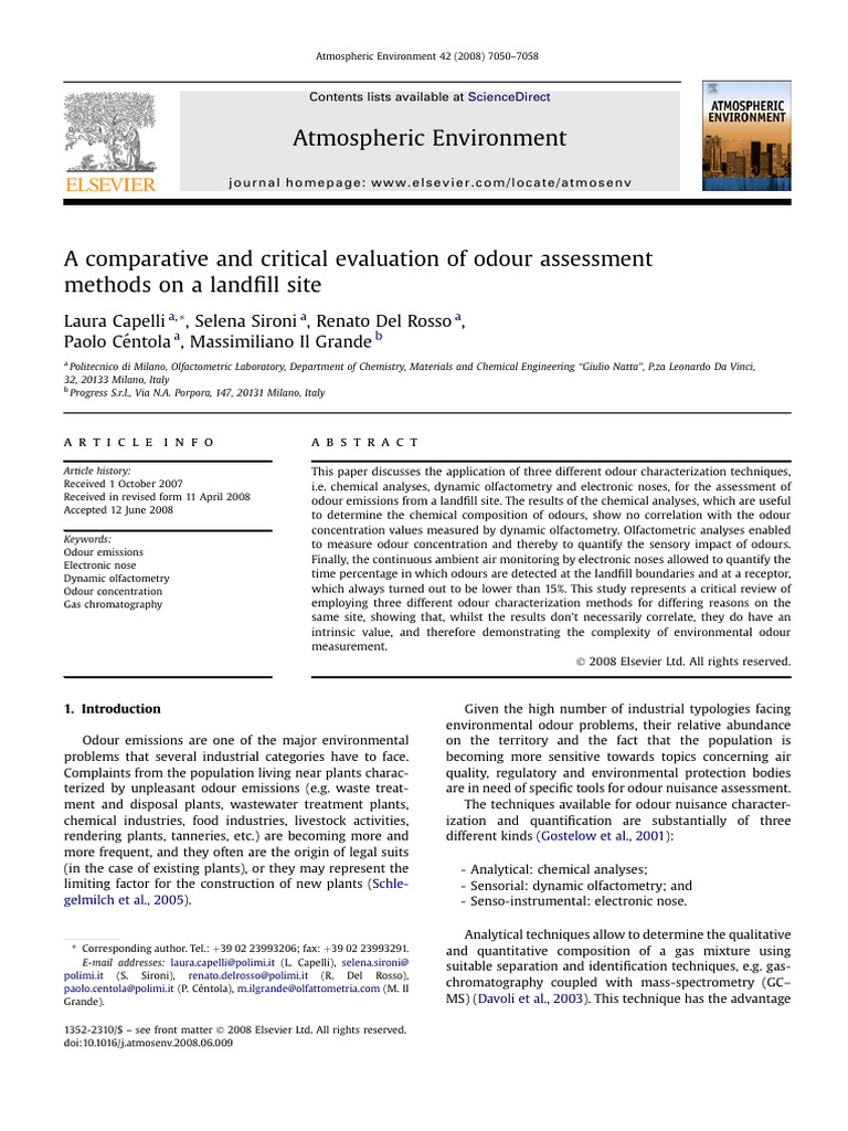 A Comparative and Critical Evaluation of Odour Assessment Methods On A ...