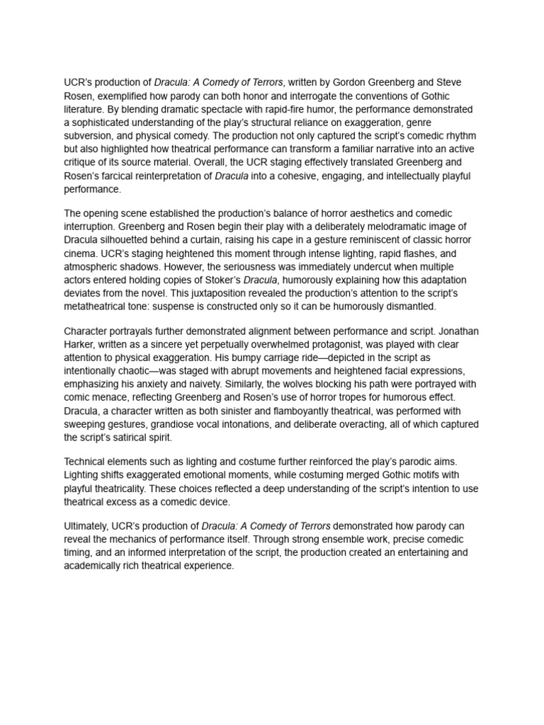 Performance Essay Dracula - A Comedy of Terrors | PDF | Dracula ...