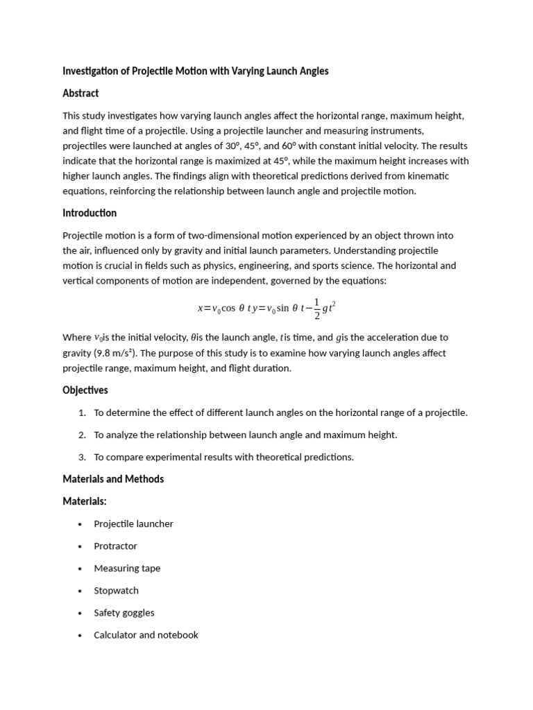 Investigation of Projectile Motion With Varying Launch Angles | PDF | Projectiles | Mechanics