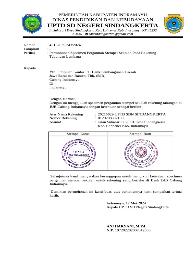 Permohonan Pergantian Stempel Sekolah | PDF