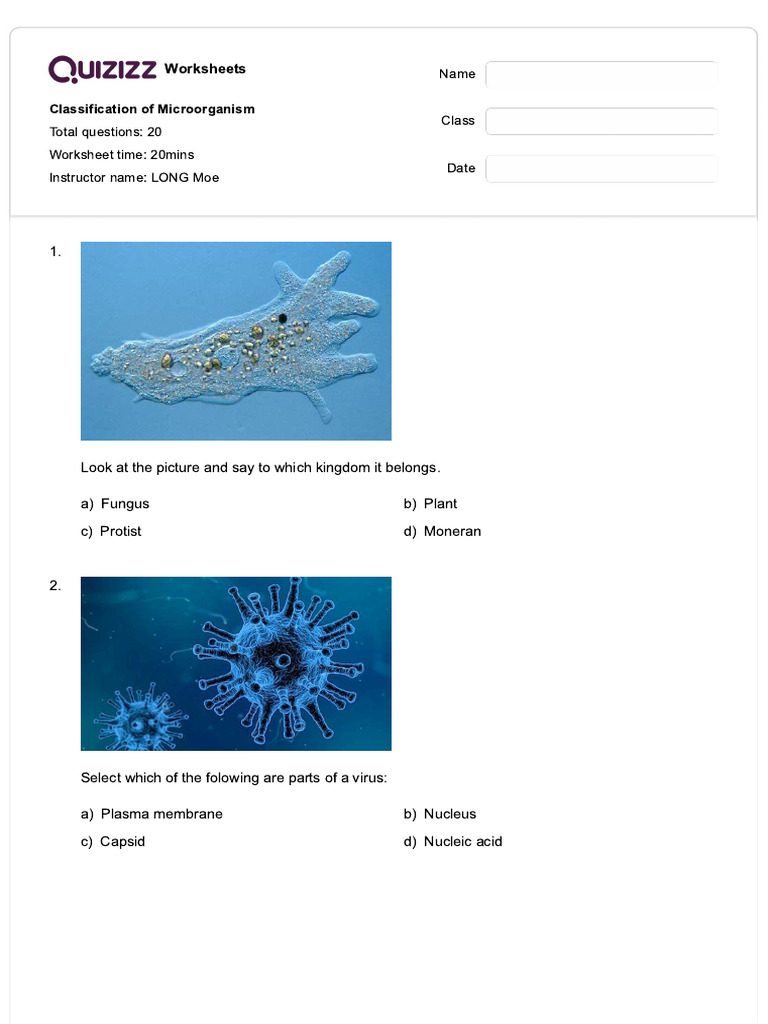 Classification of Microorganism - Quizizz | PDF