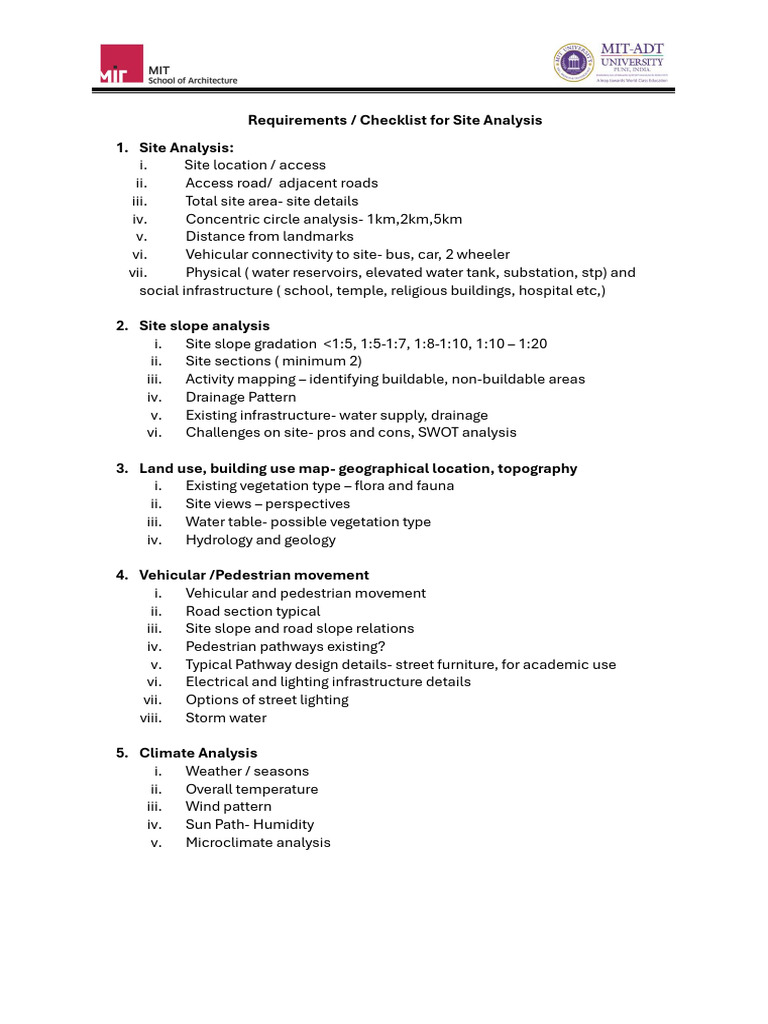 Site Analysis Requirement | PDF