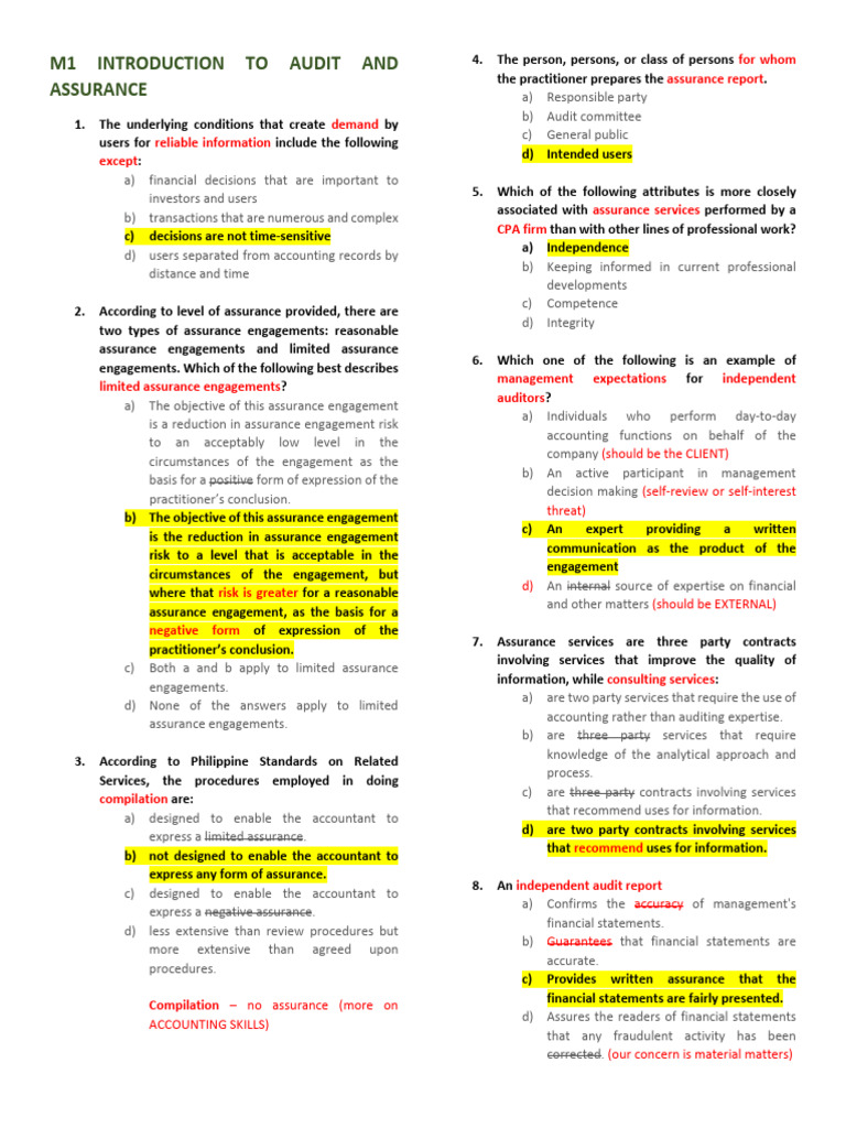 M1 Introduction Answers | PDF | Audit | Internal Control