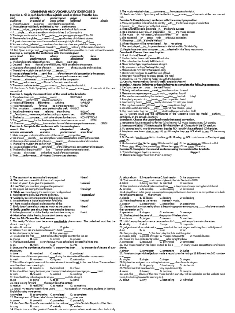 Grammar and Vocabulary Exercises Guide | PDF