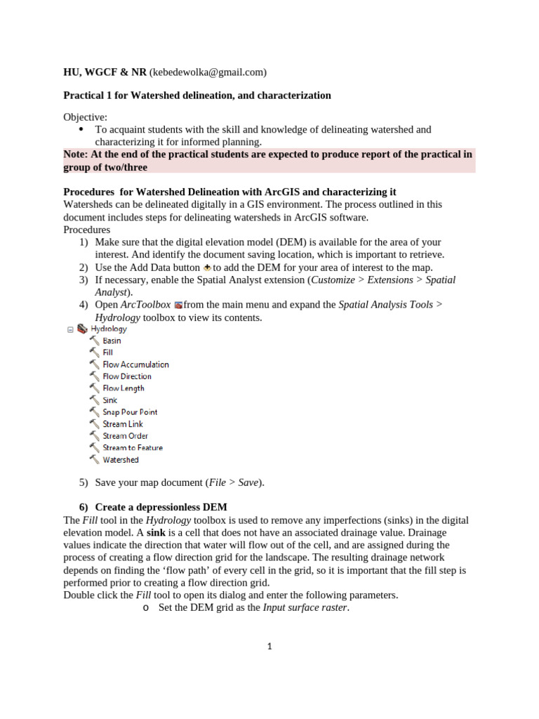 Watershed Delineation with ArcGIS Guide | PDF | Geographic Information ...
