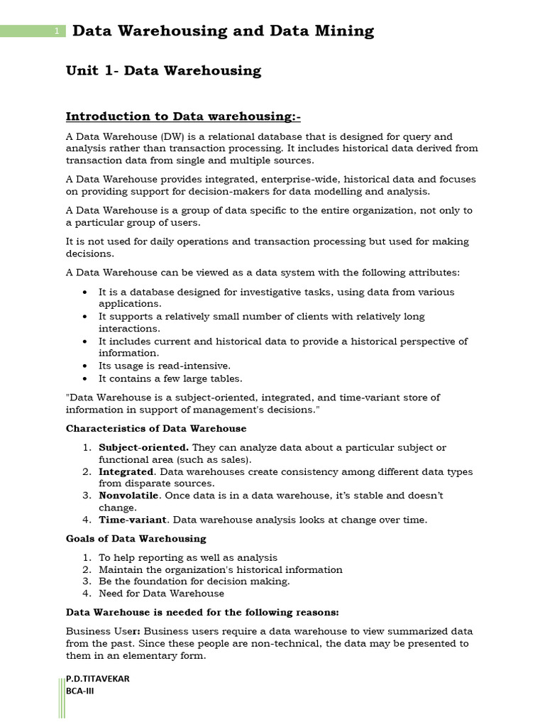 Unit 1 Data Warehousing | PDF | Data Warehouse | Databases