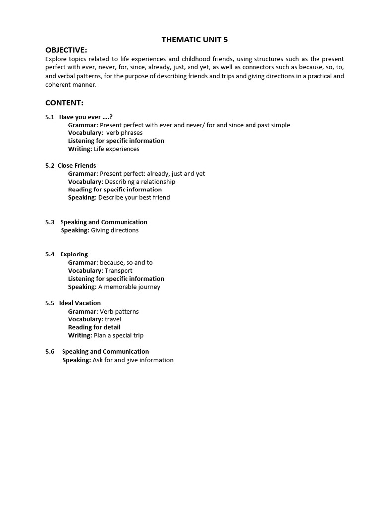 Life Experiences and Friendships Unit | PDF | Vocabulary | Language ...
