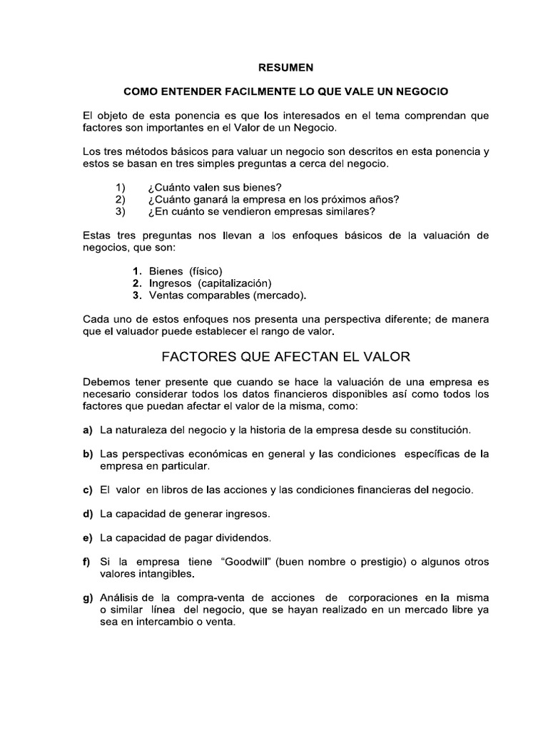 Proceso para Valuar Una Empresa | PDF