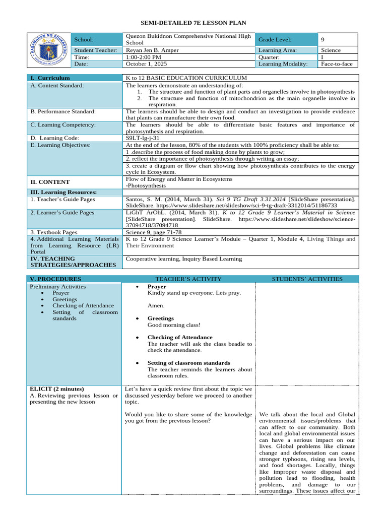 Lesson Plan Biology | PDF | Photosynthesis | Biology