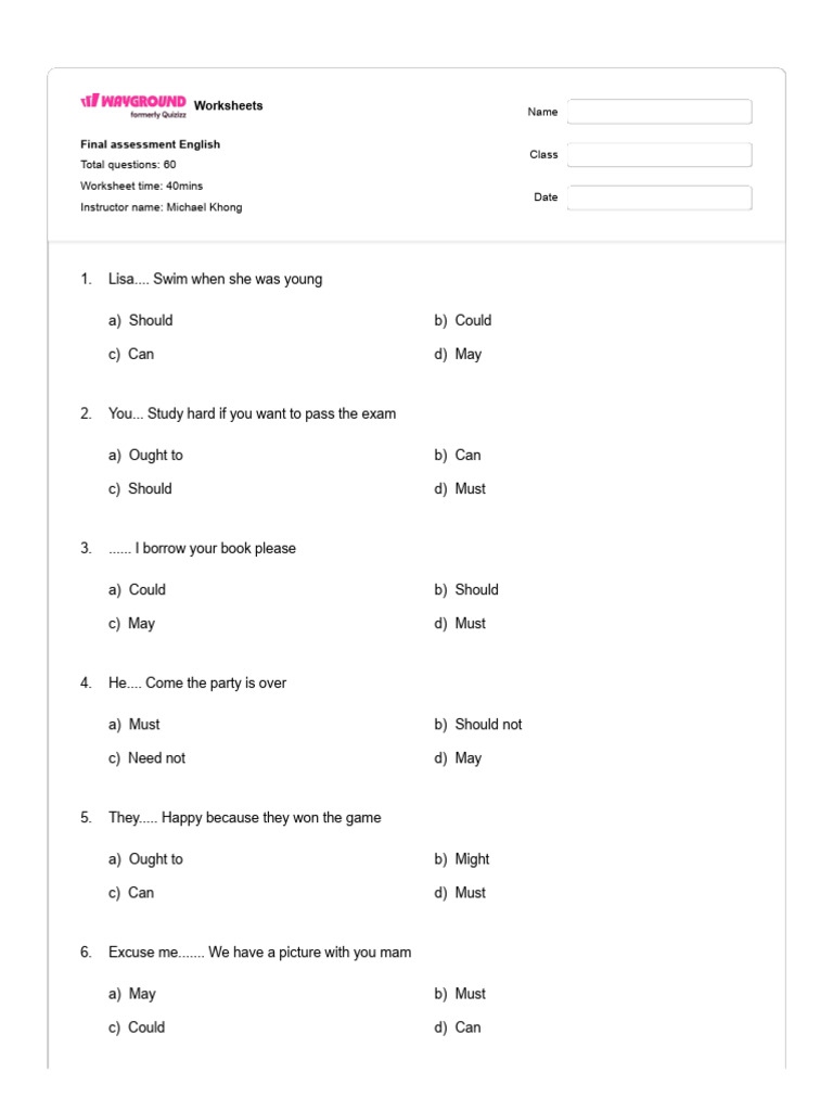 English Final Assessment Worksheets | PDF
