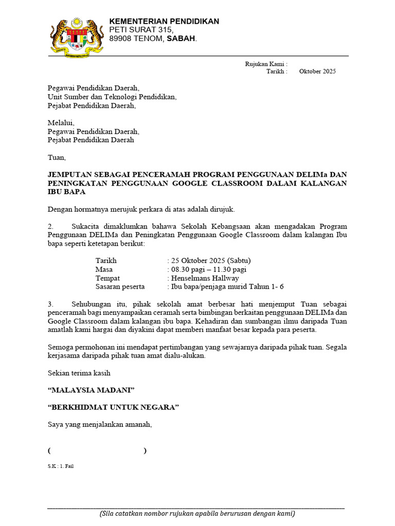 Surat Jemputan Program Delima 2 | PDF