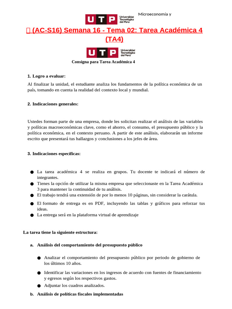 ? (AC-S16) Semana 16 - Tema 02 Tarea Académica 4 (TA4) - (MICRO Y MACROECONOMIA) (2025) | PDF ...