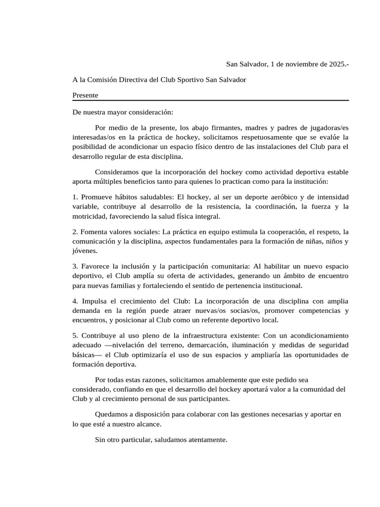 Nota Padres Hockey a SSS | PDF