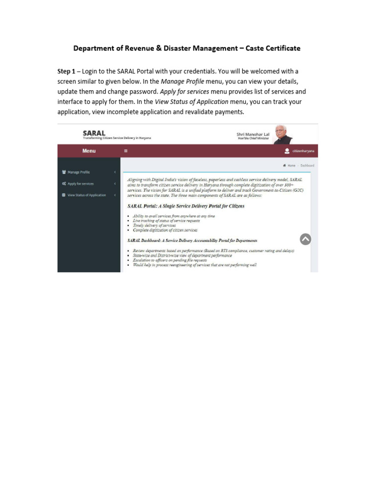 Department of Revenue & Disaster Management - Caste Certificate | PDF